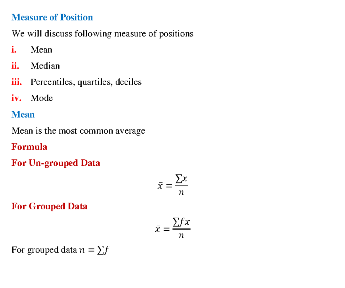 3. Measure of Position - Measure of Position We will discuss following ...