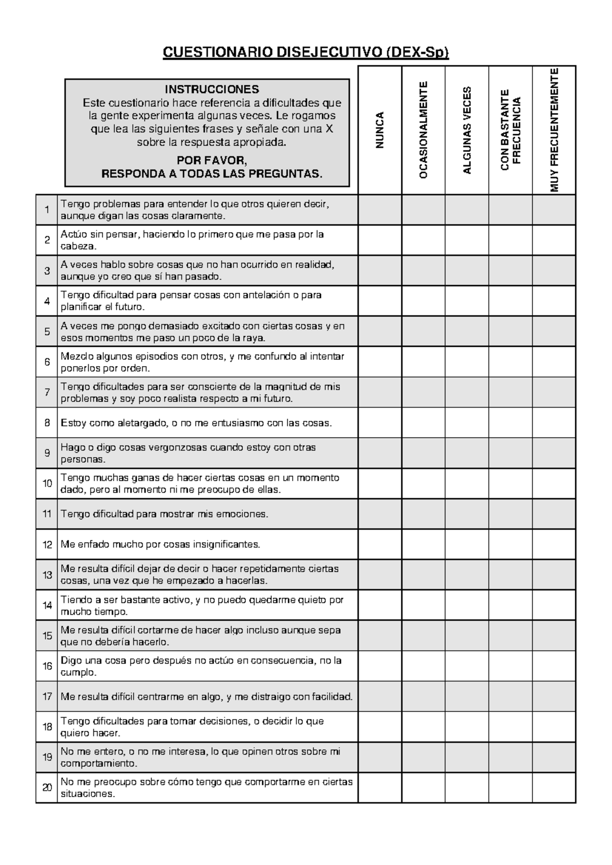 Document - protocolo - CUESTIONARIO DISEJECUTIVO (DEX-Sp) NUNCA ...