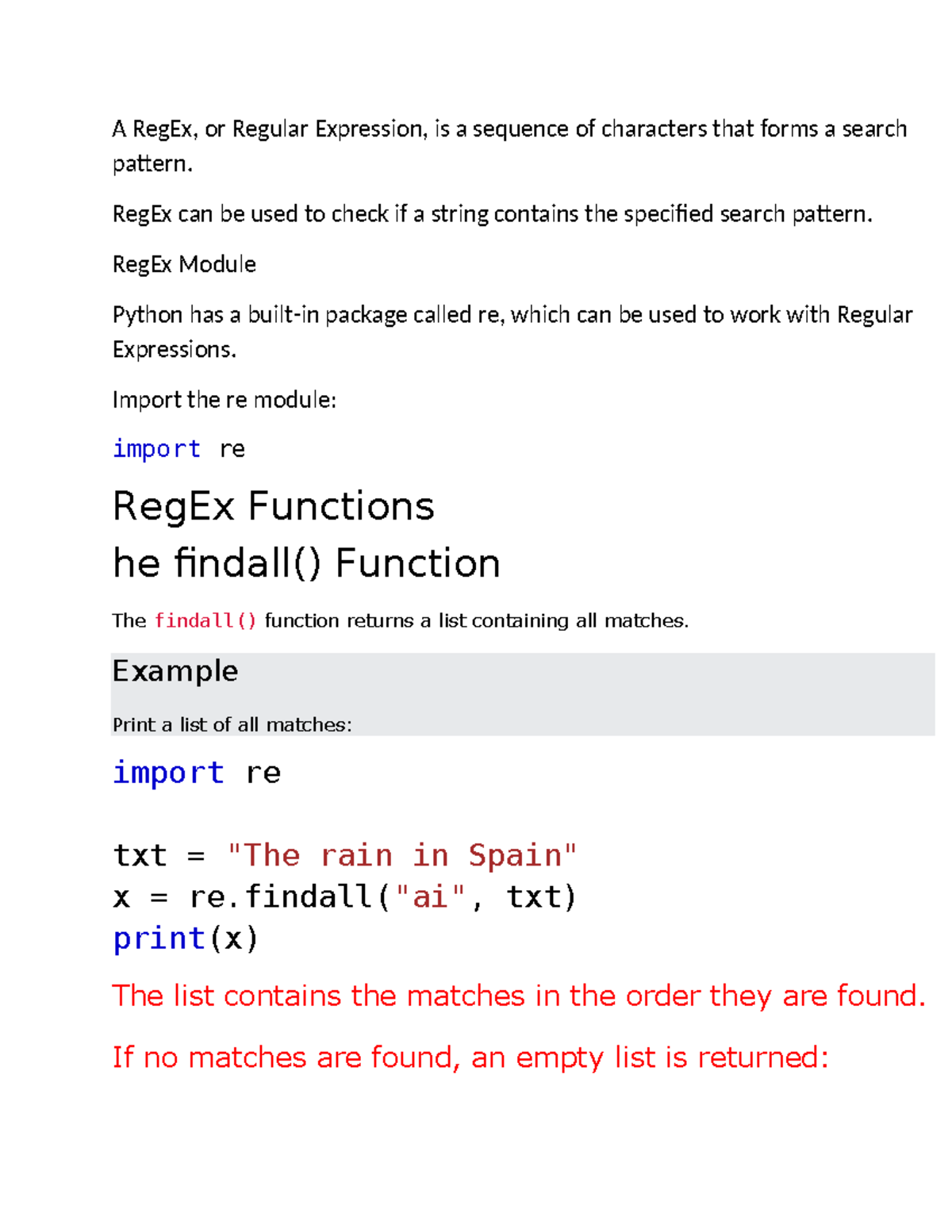 A Reg Ex - the above document for regular expressions in python - A RegEx, or Regular Expression ...