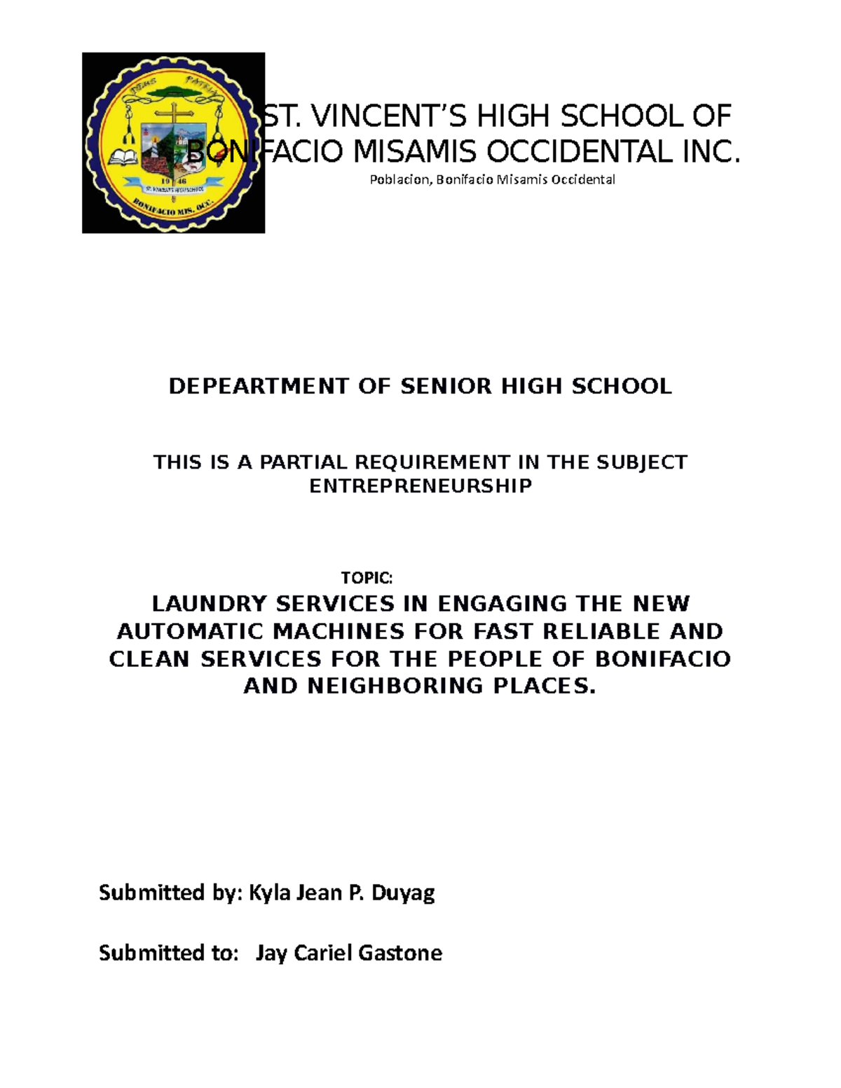 Duyag - NSTP 1 - ST. VINCENT’S HIGH SCHOOL OF BONIFACIO MISAMIS ...