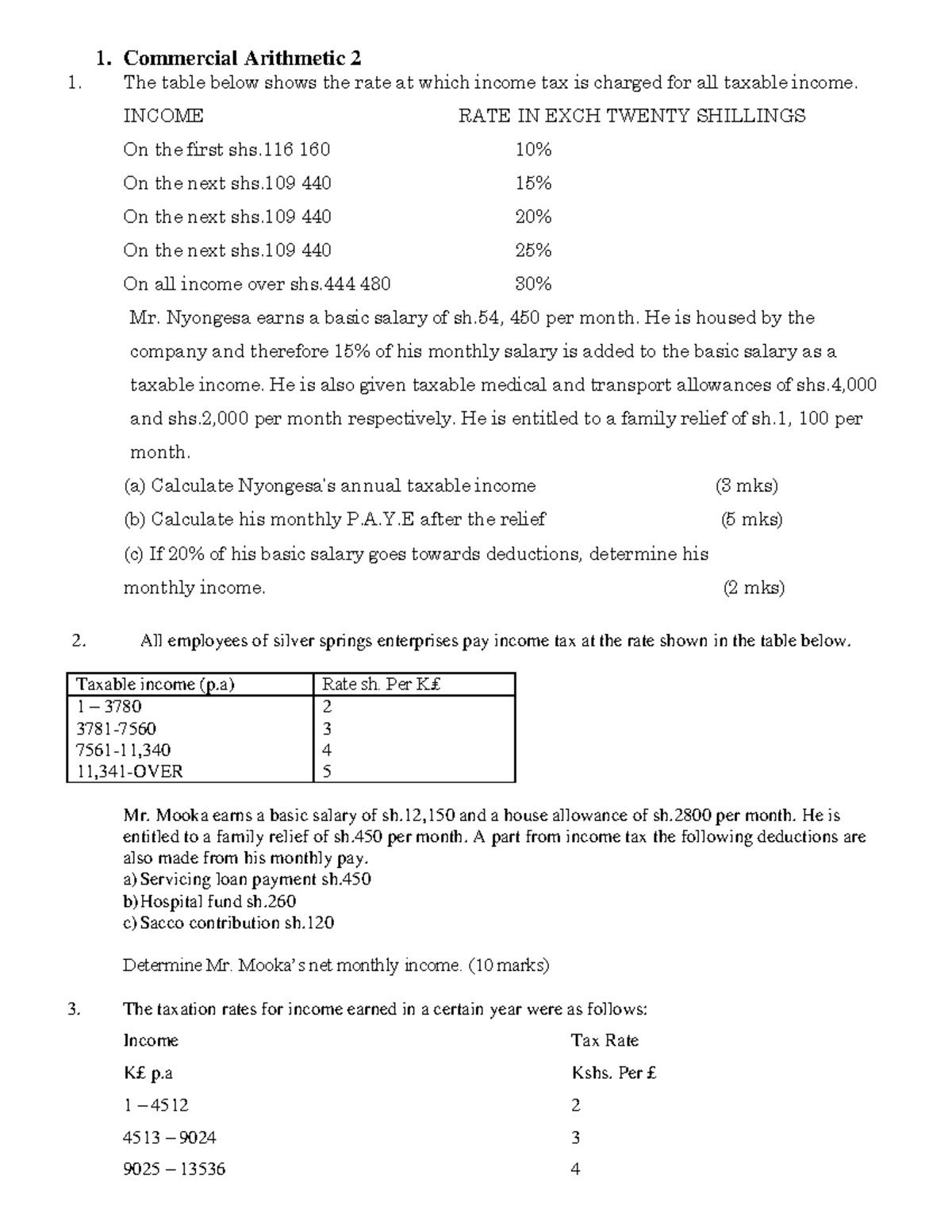 Commercial Arithmetic 2 Q - 1. Commercial Arithmetic 2 The table below ...