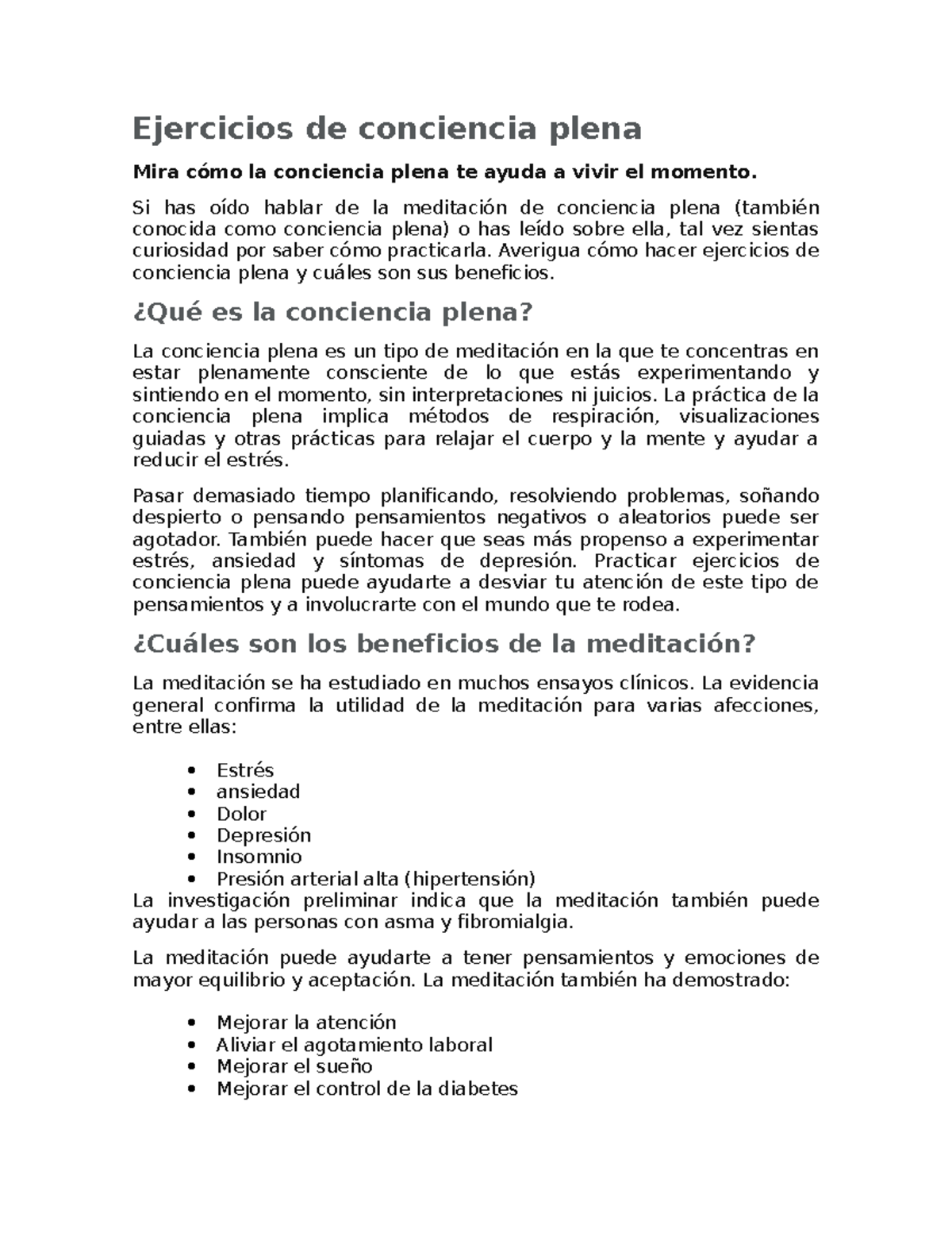 Ejercicios de conciencia plena - Si has oído hablar de la meditación de ...