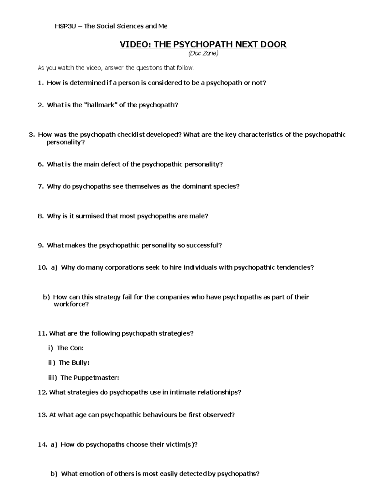 Copy of The Psychopath Next Door - HSP3U – The Social Sciences and Me ...