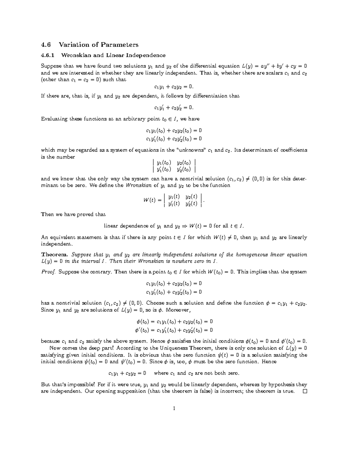 N4 6 - N4 6 - 4 Variation of Parameters 4.6 Wronskian and Linear ...