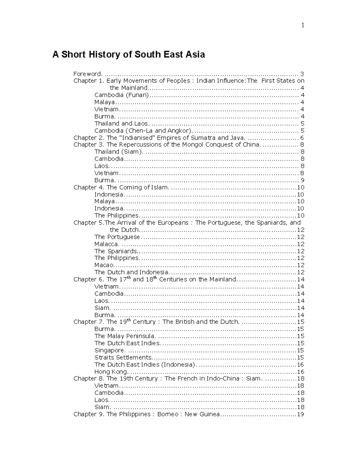 A Short History of South East Asia1 - Ba Honours History - Delhi ...
