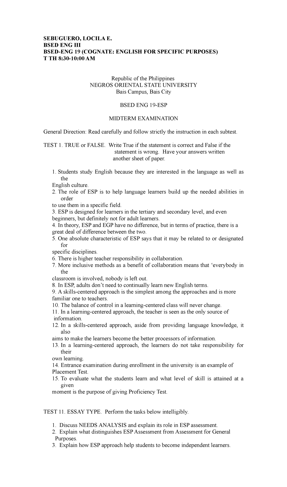 BSED ENG 19 Midterm - BSED ENGLISH ESSAYS AND OITPUTS IN SOME OF MY CLASSES - SEBUGUERO, LOCILA ...