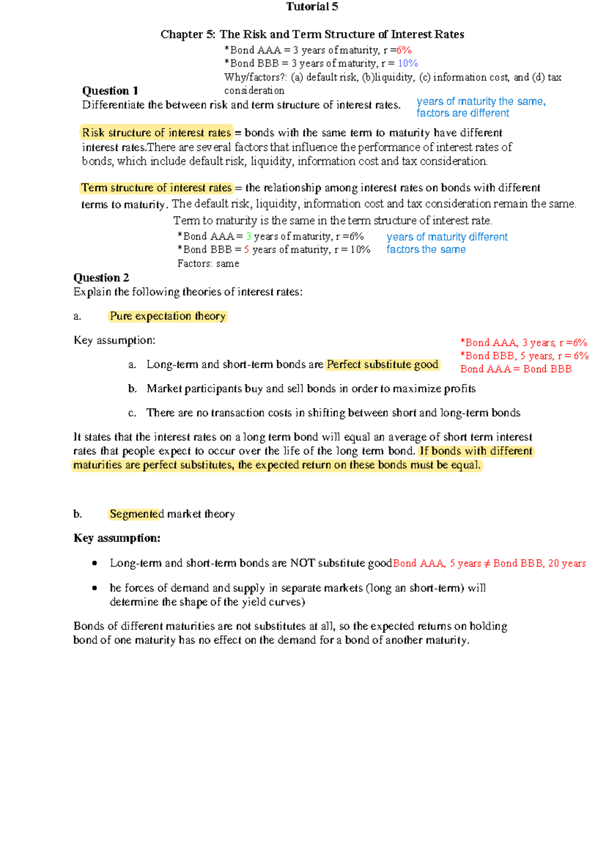 Tutorial 5 - Term structure of interest rates = the relationship among ...
