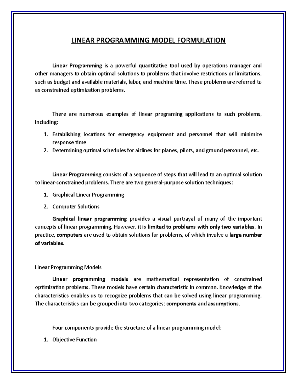Linear Programming Model Formulation - Entrepreneurial - TIP - Studocu