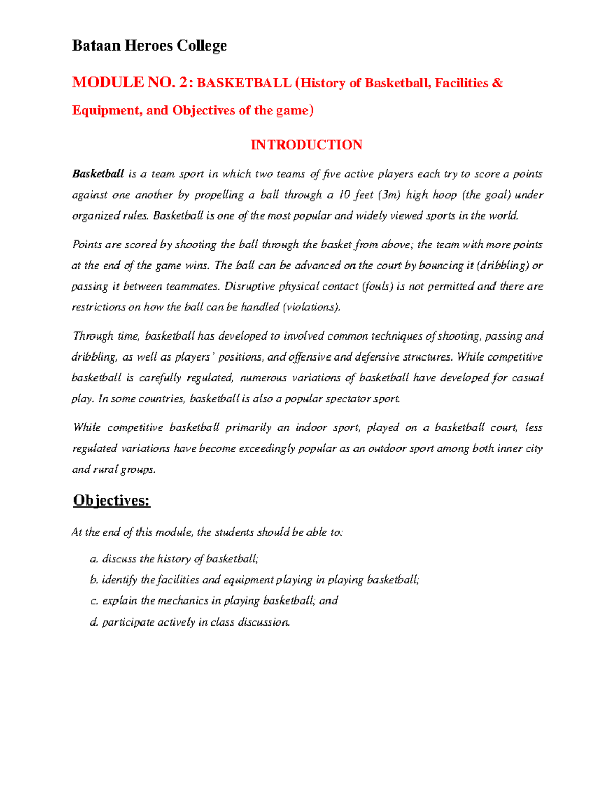 PE104 Recreational Activities Module 2 - Bataan Heroes College MODULE ...