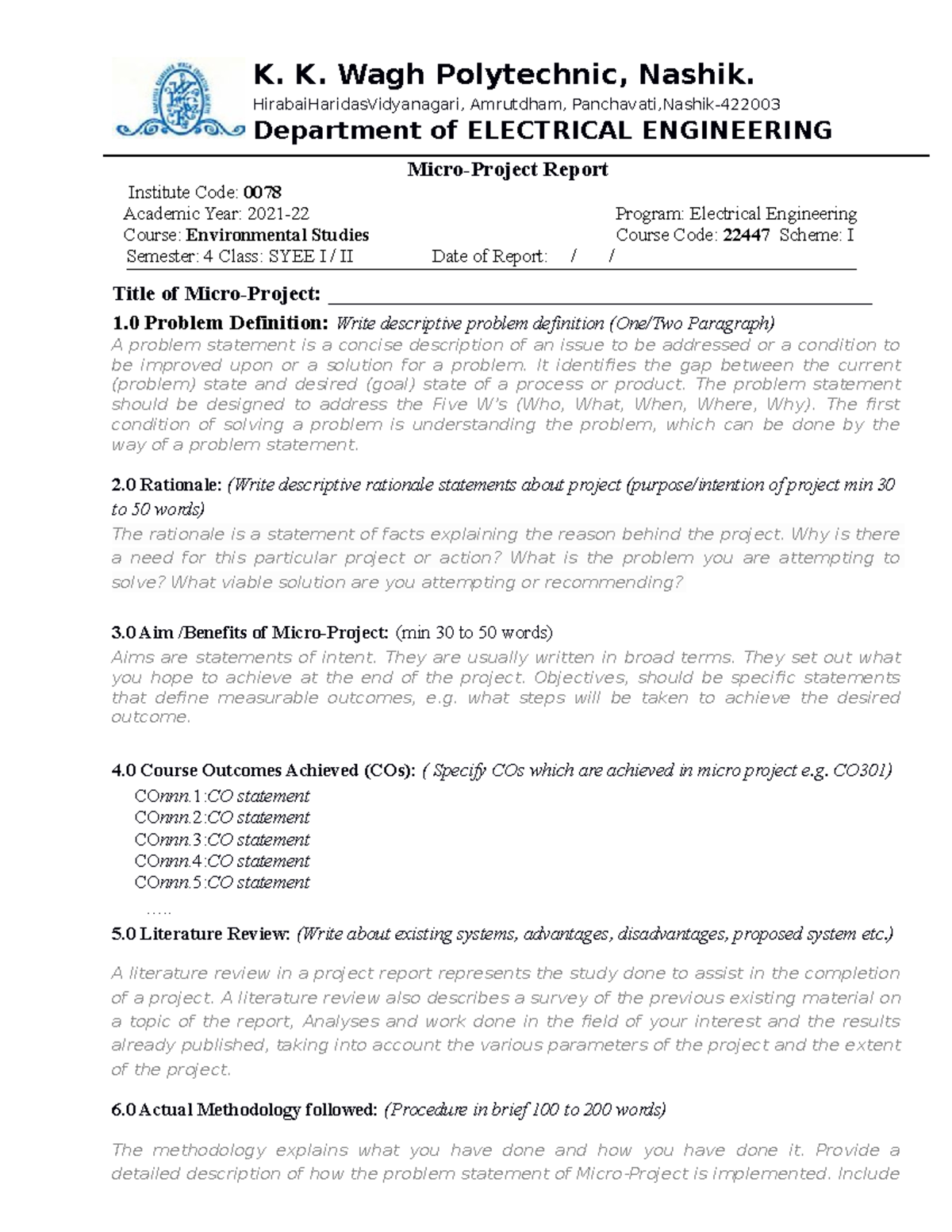 Micro Project Report format SAP - K. K. Wagh Polytechnic, Nashik ...
