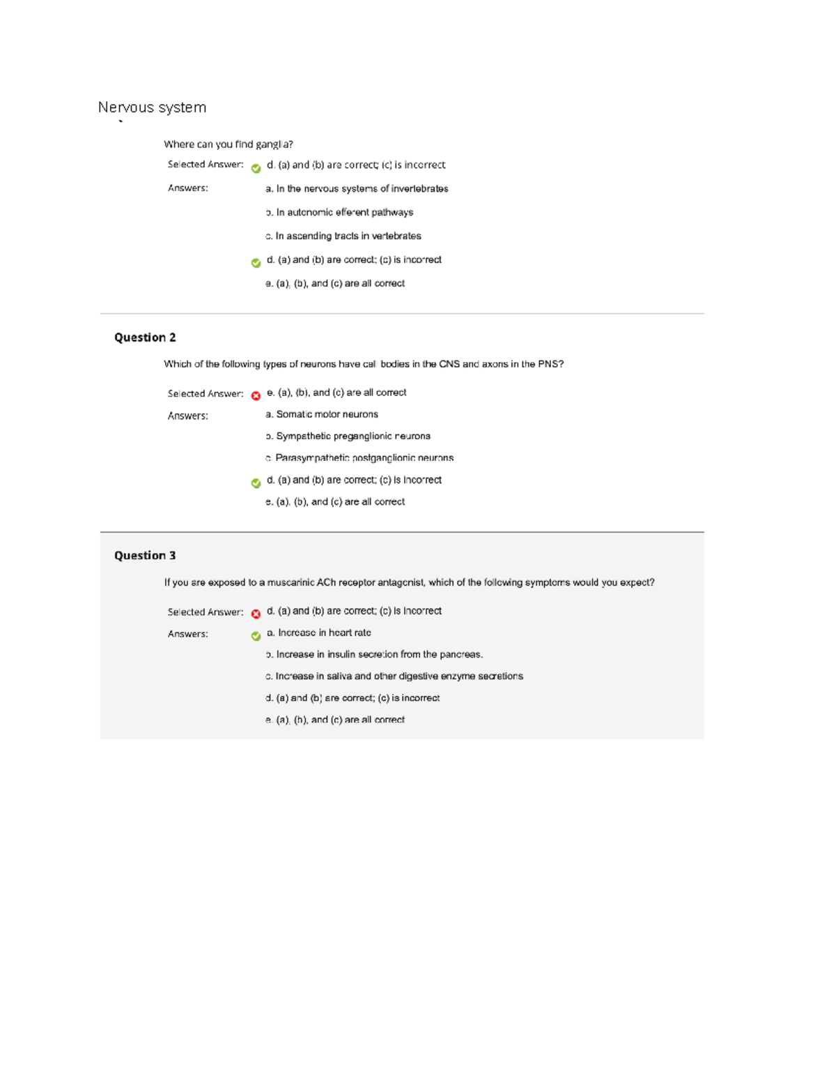 BIO 203 Evaluate quiz Nervous system - BIO 203 - Nervous system - Studocu