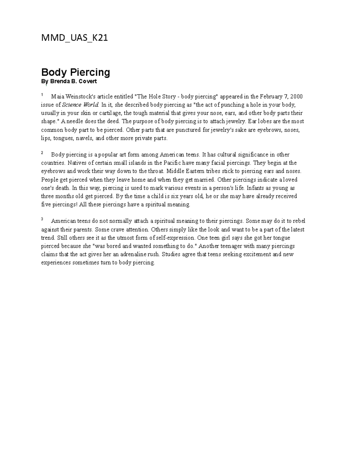 MMD UAS3 - Tugas - MMD_UAS_K Body Piercing By Brenda B. Covert 1 Maia ...