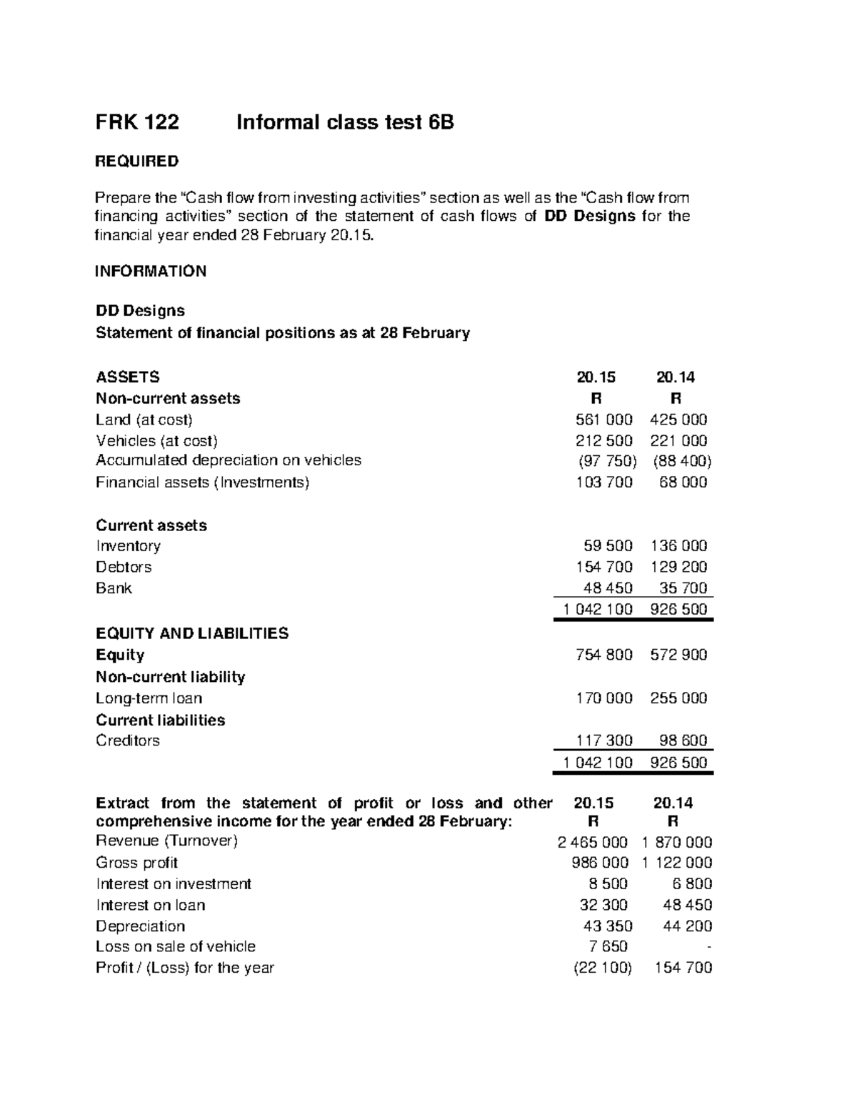 ICT6 B - class test - FRK 122 Informal class test 6B REQUIRED Prepare ...