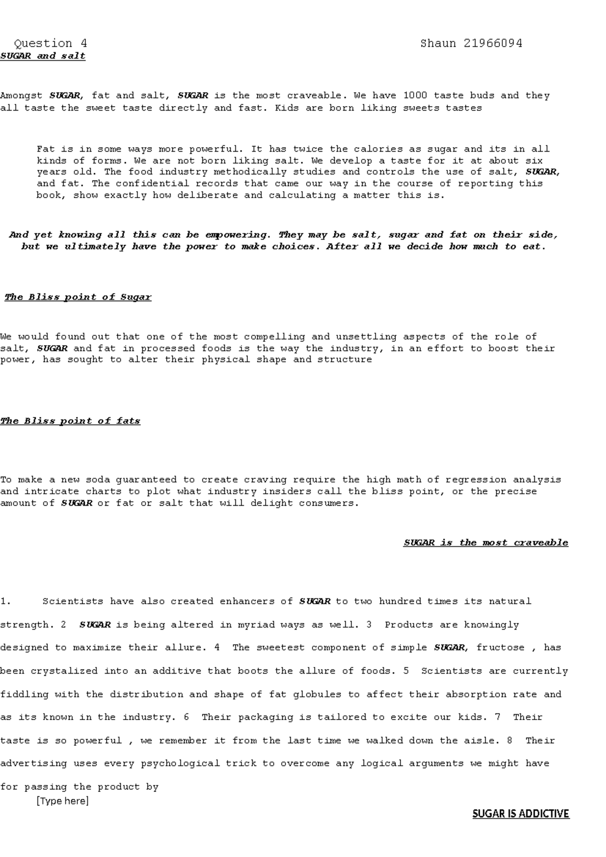 Computer Practice N4 Question 4 - Question 4 Shaun 21966094 SUGAR and ...