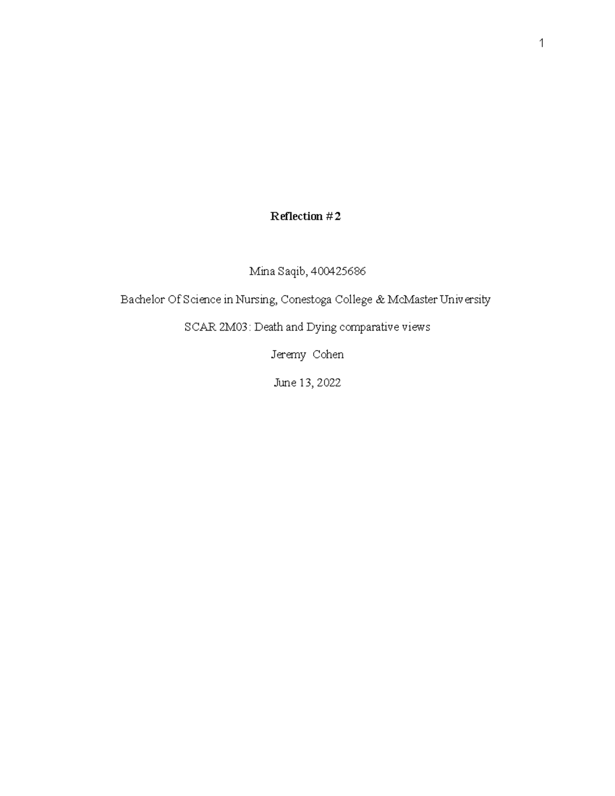 Reflection - Death connects all of the living individuals as death is ...