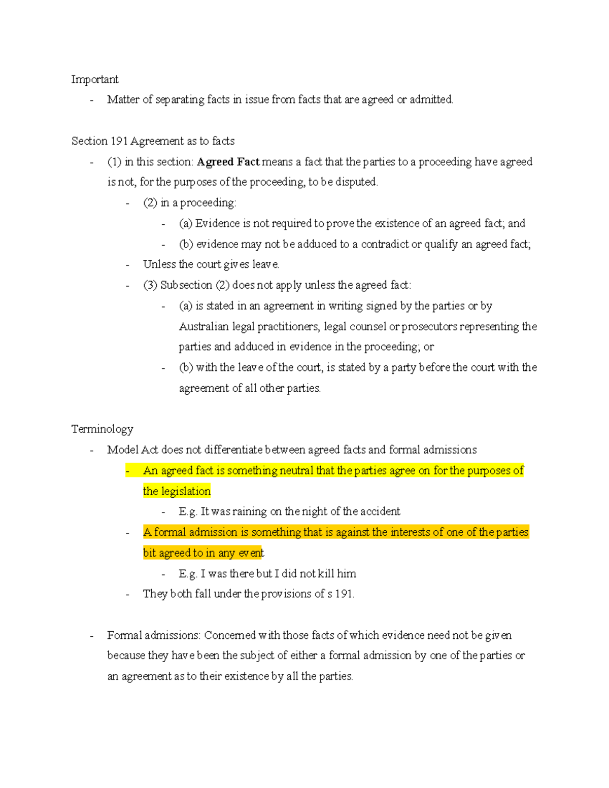 Evidence Formal Admissions and Agreed Facts - Important - Matter of ...