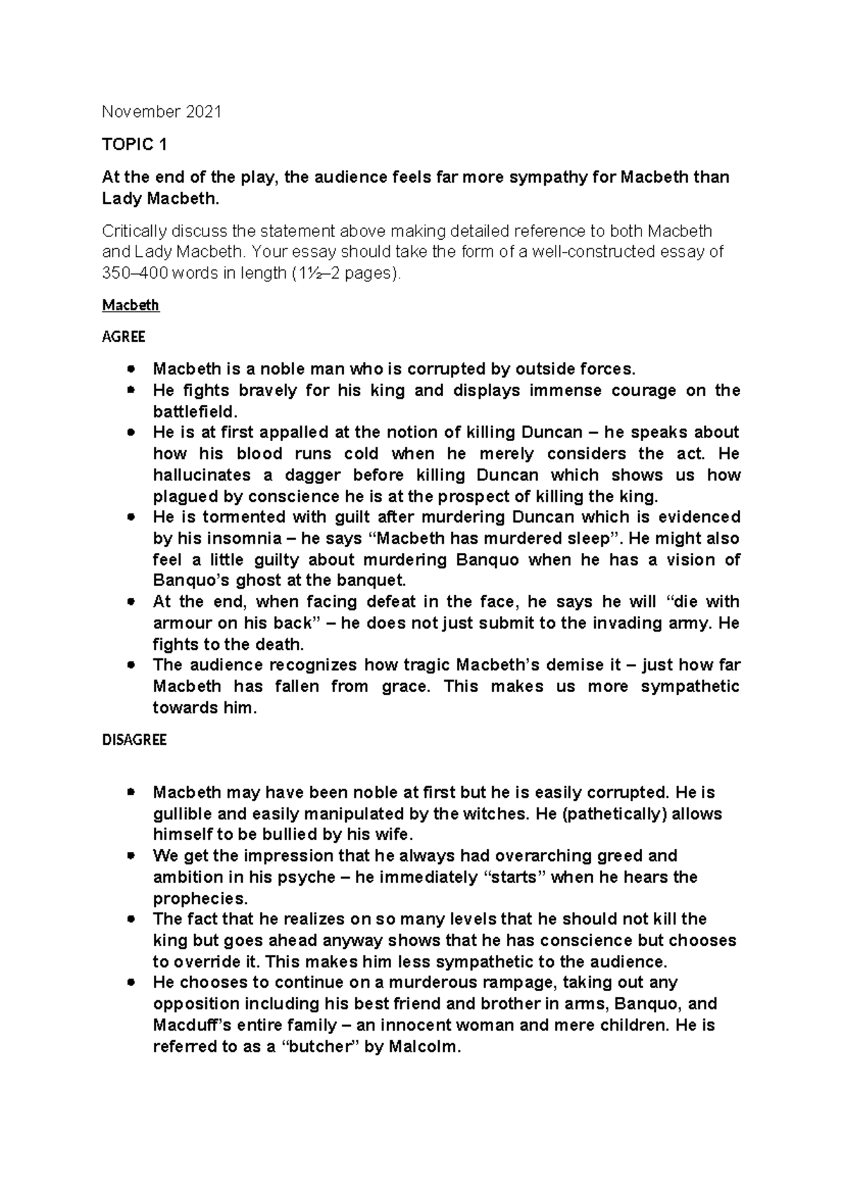 Macbeth PRAC Essays - November 2021 TOPIC 1 At the end of the play, the ...