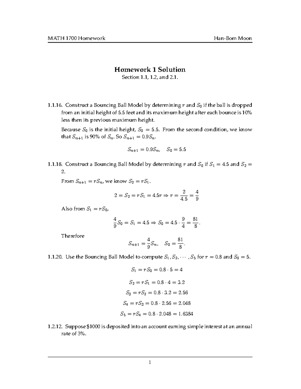 Homework 1 sol2 - Homework 1 Solution Section 1, 1, and 2. 1.1 ...