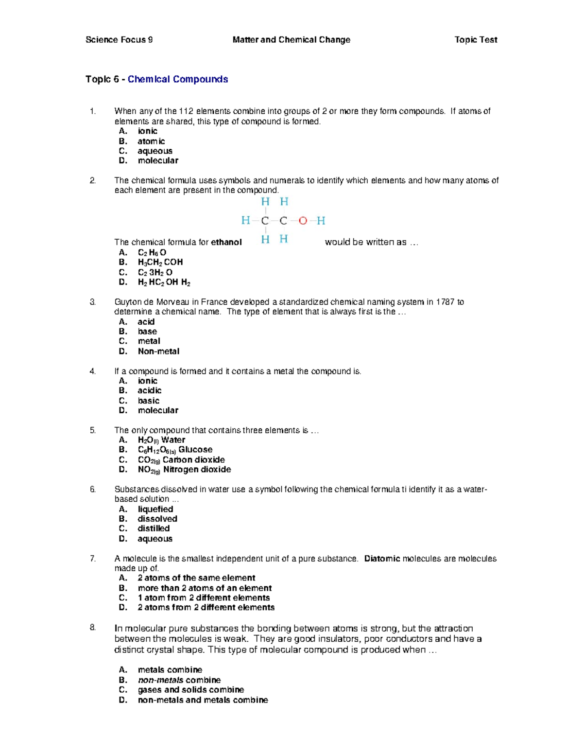 Chemical Compounds Practice Test - Studocu