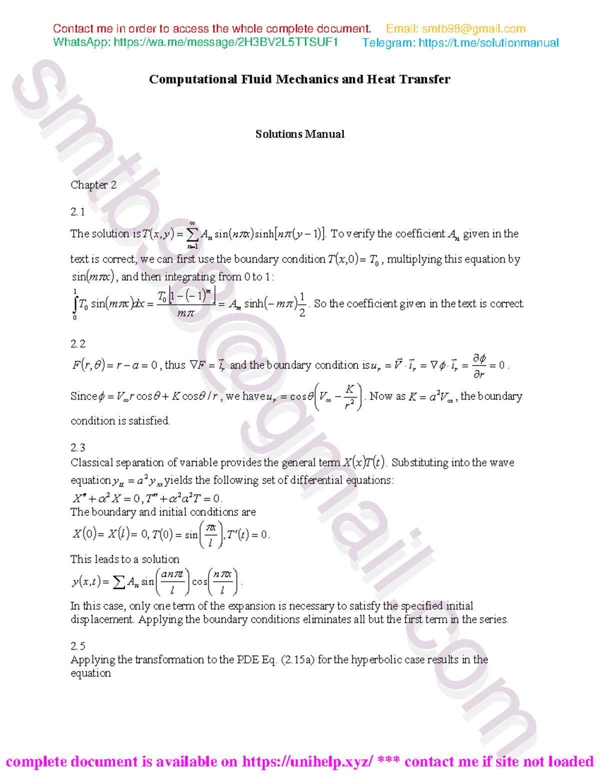 Solution Manual for Computational Fluid Mechanics and Heat Transfer 4th ...