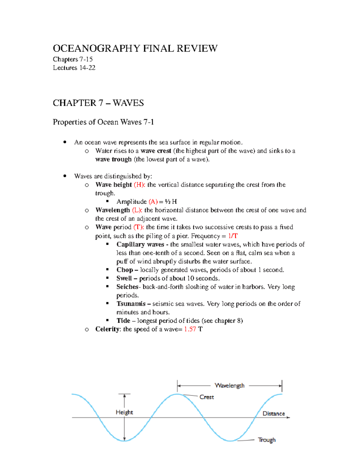 Oceanography Final Review - OCEANOGRAPHY FINAL REVIEW Chapters Lectures ...