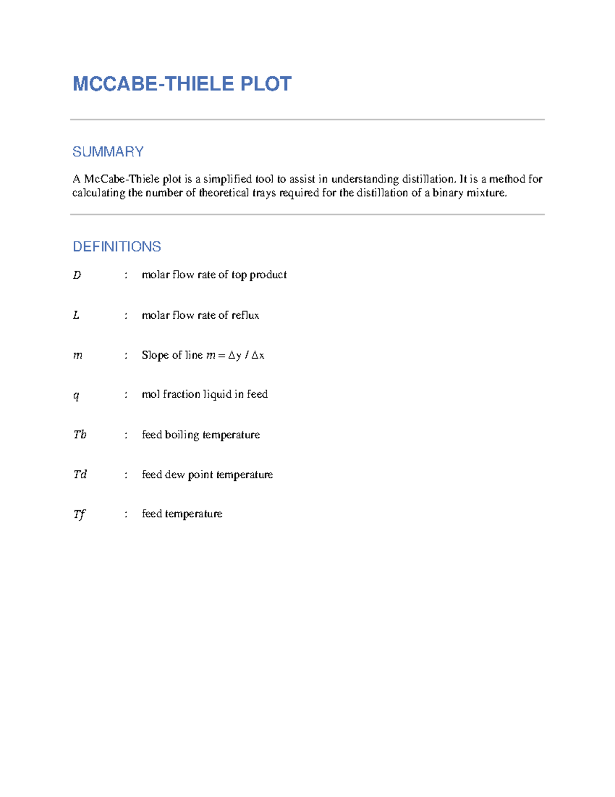 Mc Cabe Thiele - Used in separating vapor-liquid substances - MCCABE ...