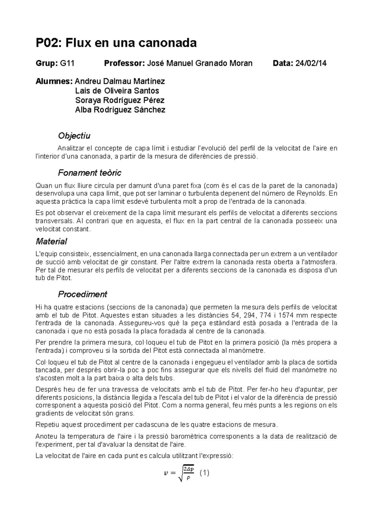 P02 Flux en una canonada - P02: Flux en una canonada Grup: G11 Professor: José Manuel Granado ...