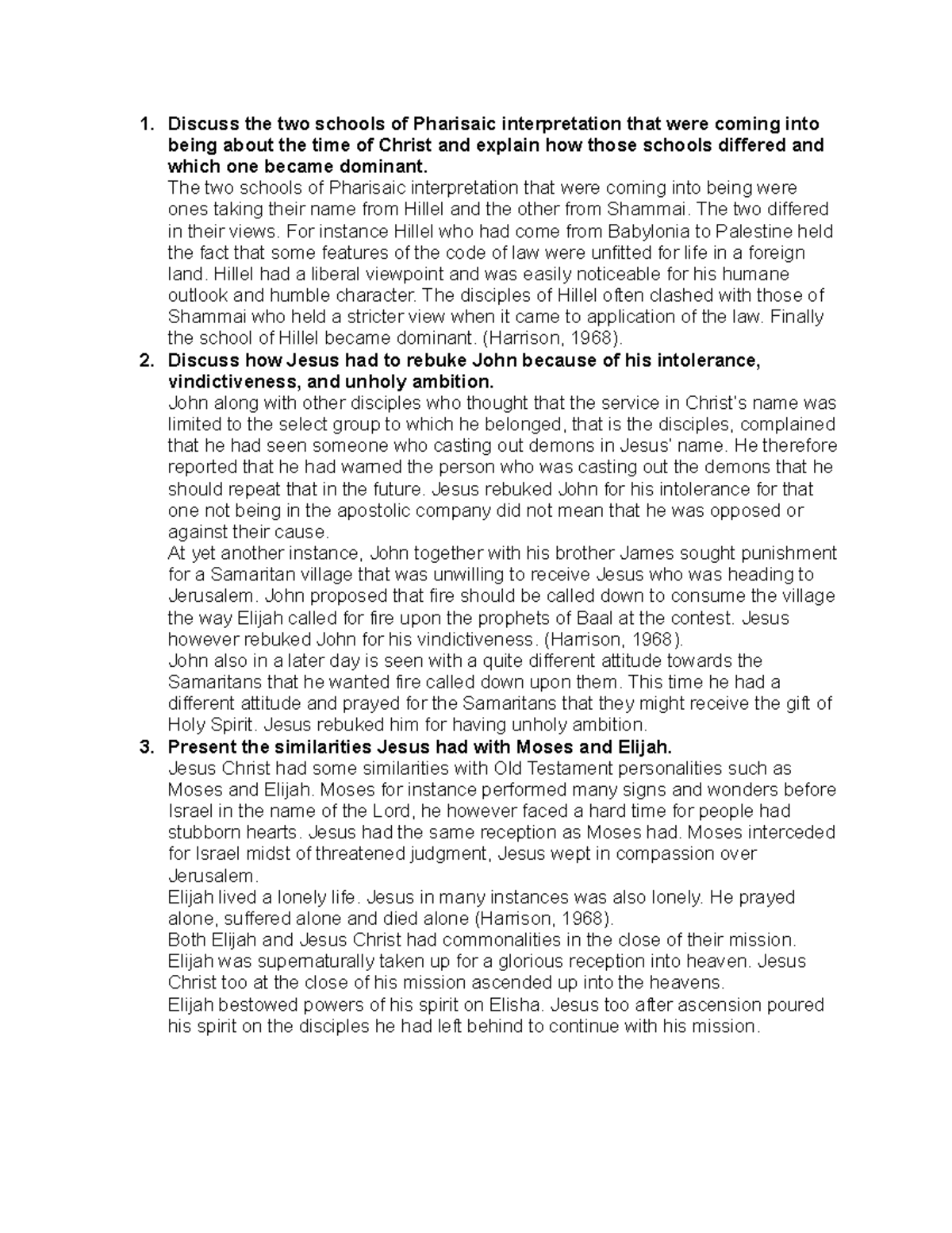 Life of Christ Paper #5 - 1. Discuss the two schools of Pharisaic ...