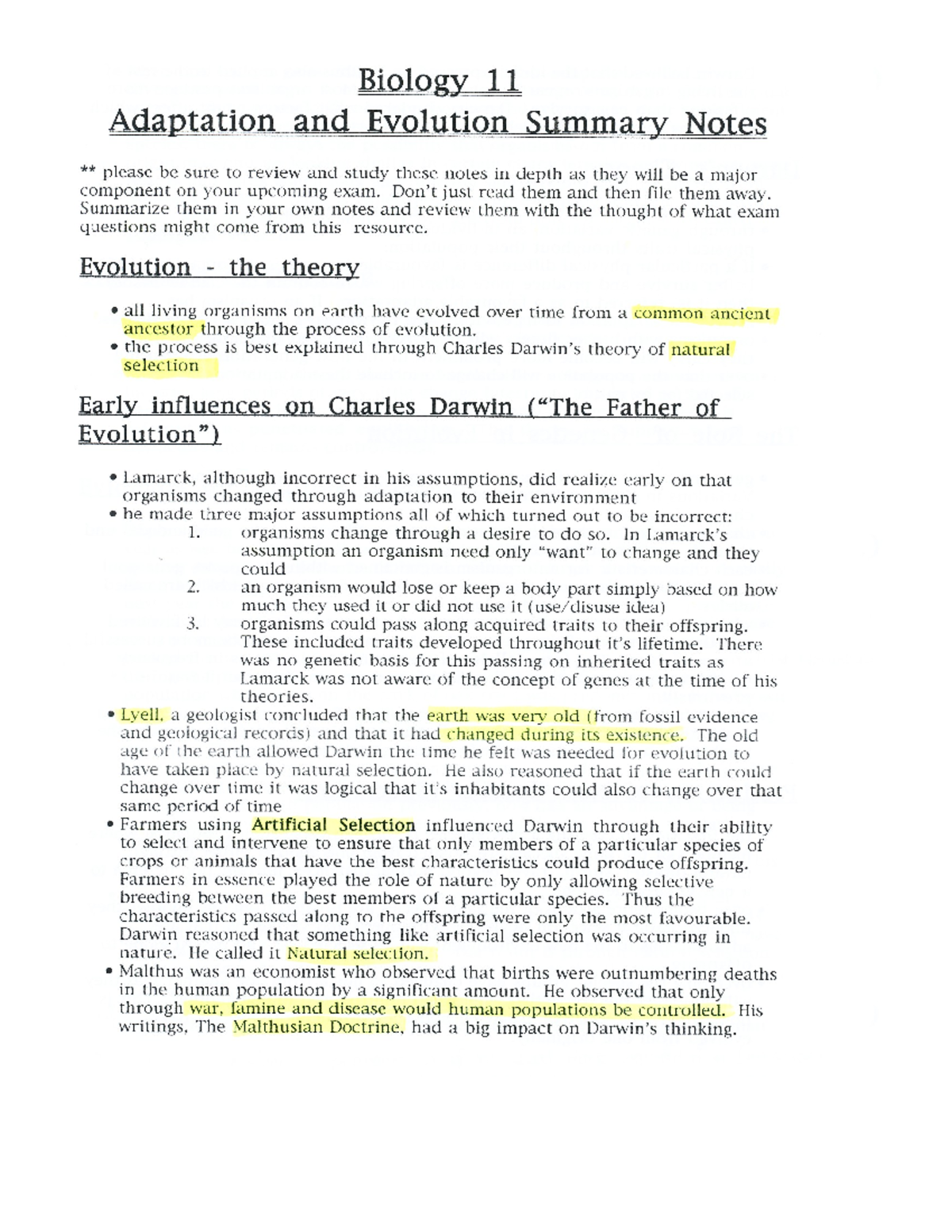 Adaption evolution summary notes - Studocu