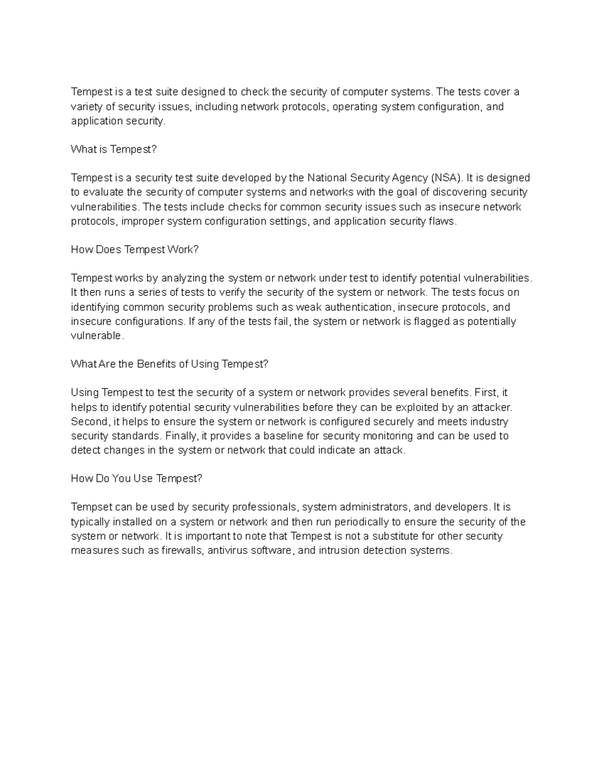 Tempest - The tests cover a variety of security issues, including ...