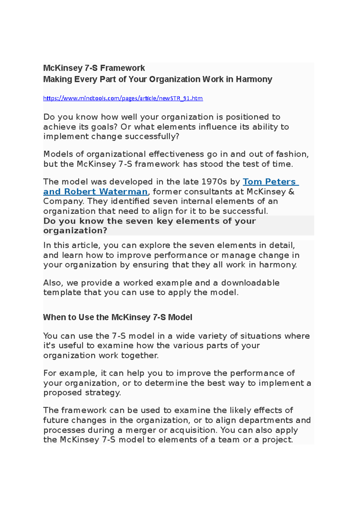 Mc Kinsey 7 S Framework - im sauto yokim - McKinsey 7-S Framework ...