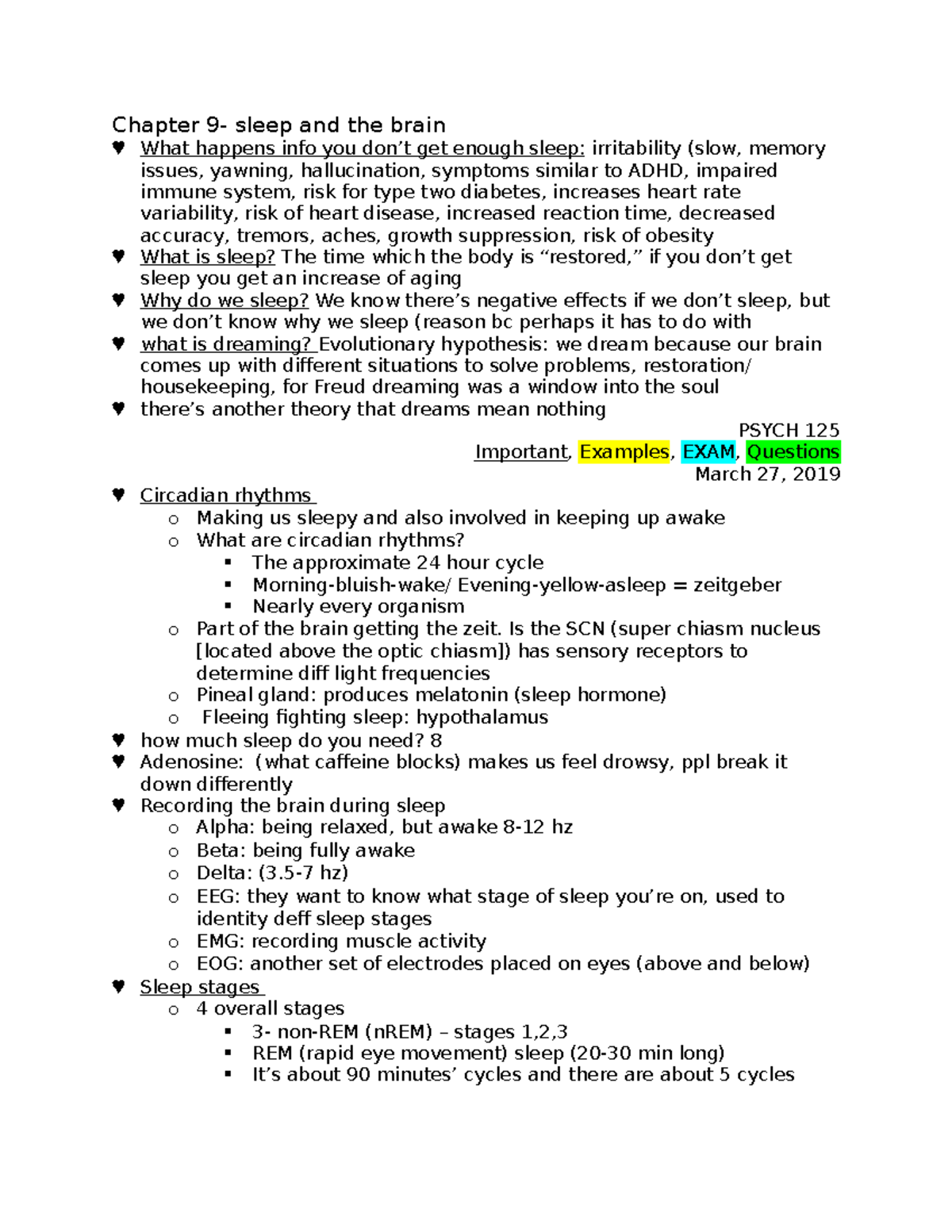 Chapter 9- sleep and the brain - Chapter sleep and the brain What ...