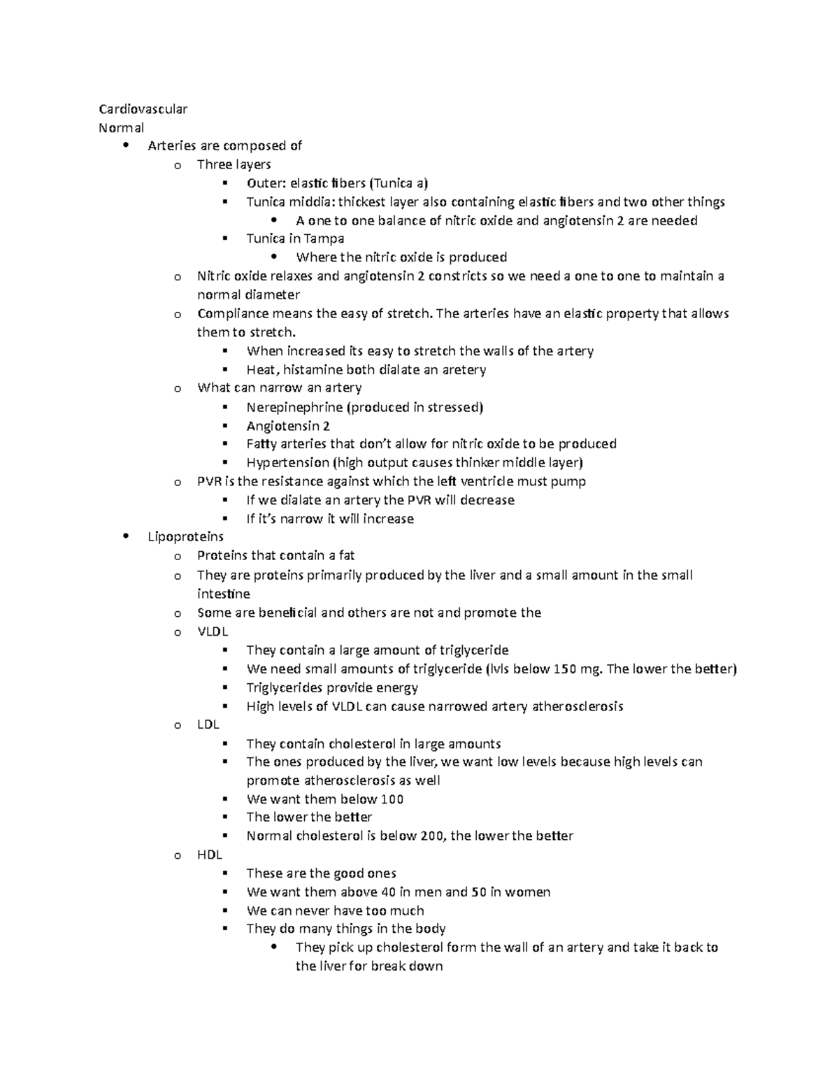 Patho study guide - Cardiovascular Normal Arteries are composed of o ...
