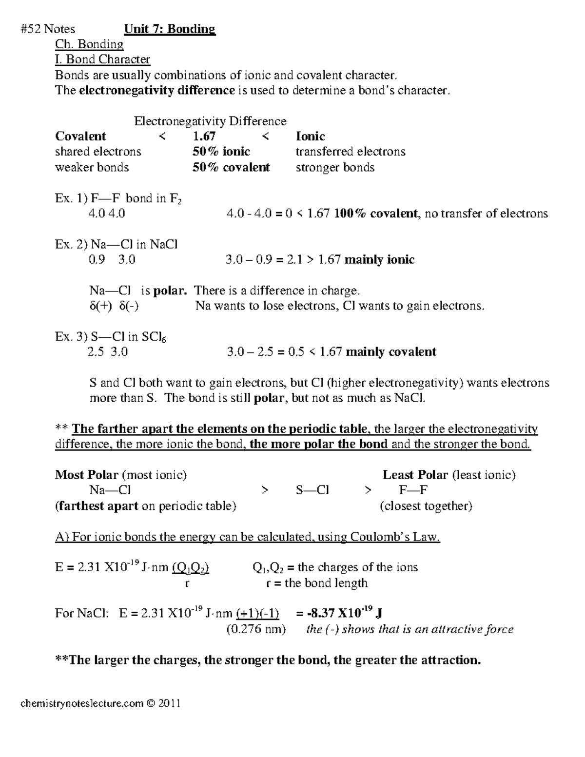 Unit 7- Bonding - CHEM 1410 - UNT - Studocu