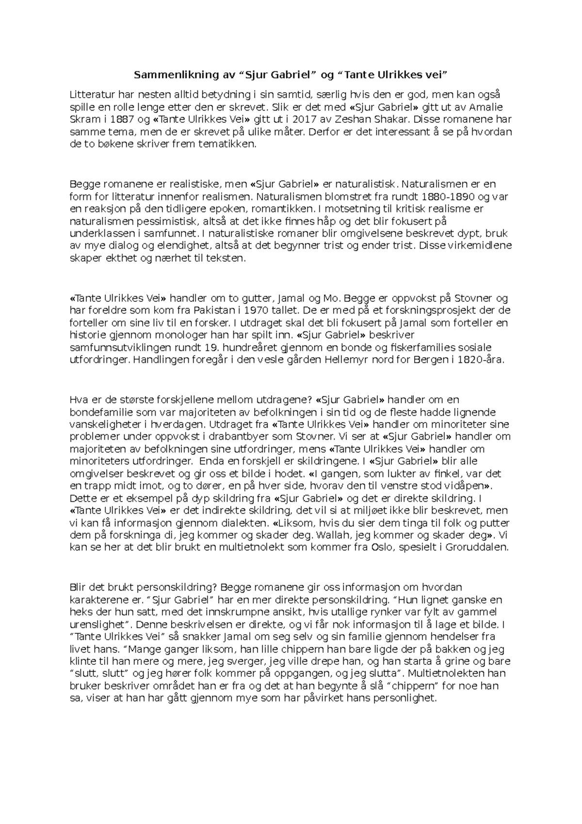 Tante ulrikkes vei sjur gabriel - Sammenlikning av “Sjur Gabriel” og ...
