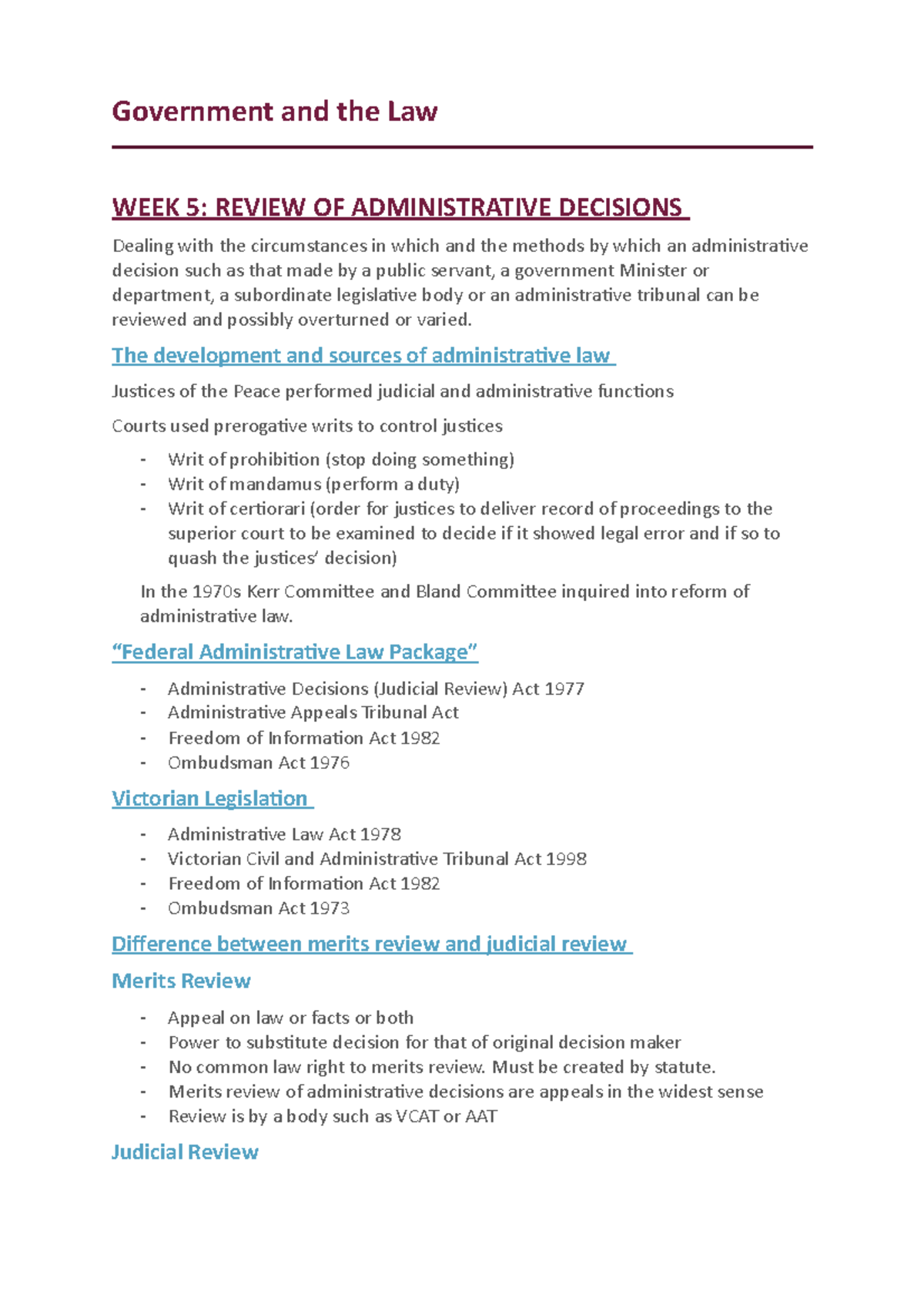 Government and the Law - Lecture notes 5-12 - Government and the Law ...