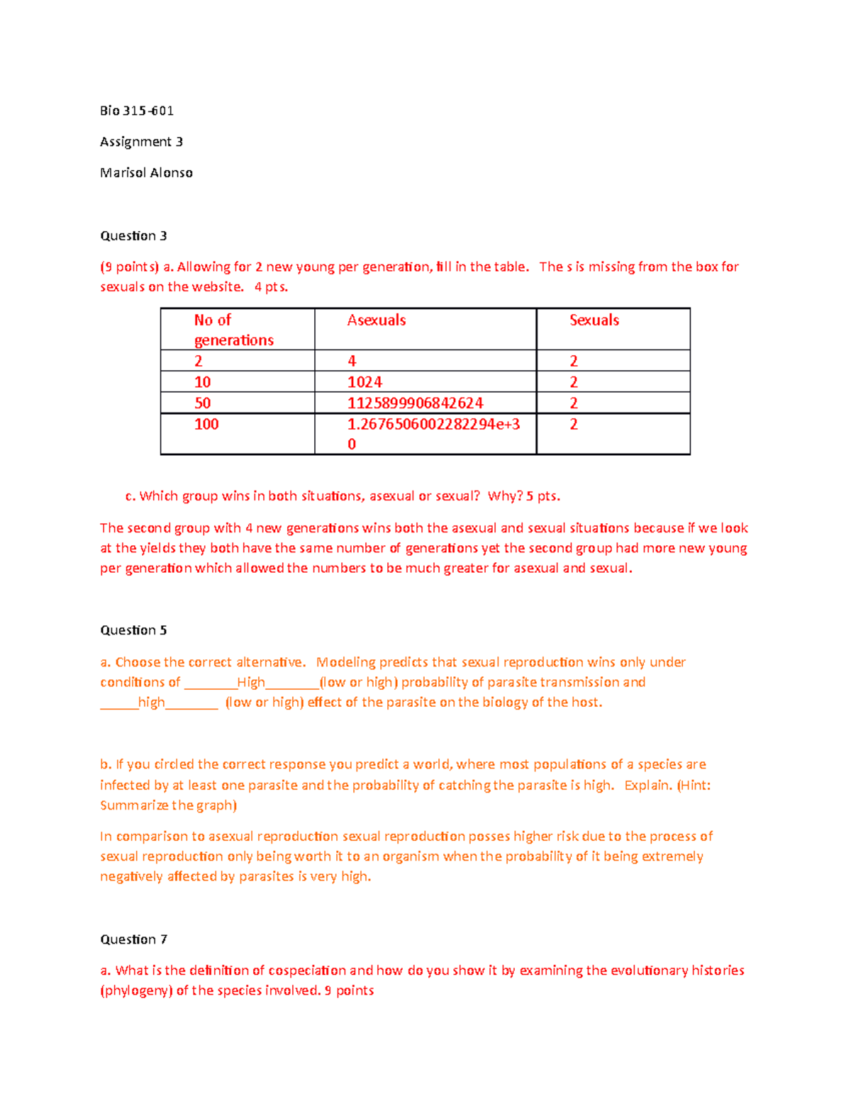 Assignment 3 only required questions - Bio 315- Assignment 3 Marisol Alonso Question 3 (9 points ...