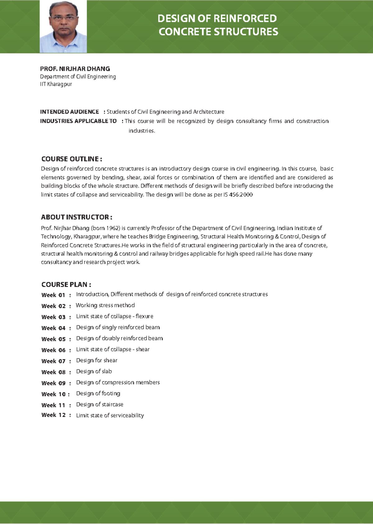 Design Of Reinforced Concrete Structures Design Of Reinforced Concrete Structures Course