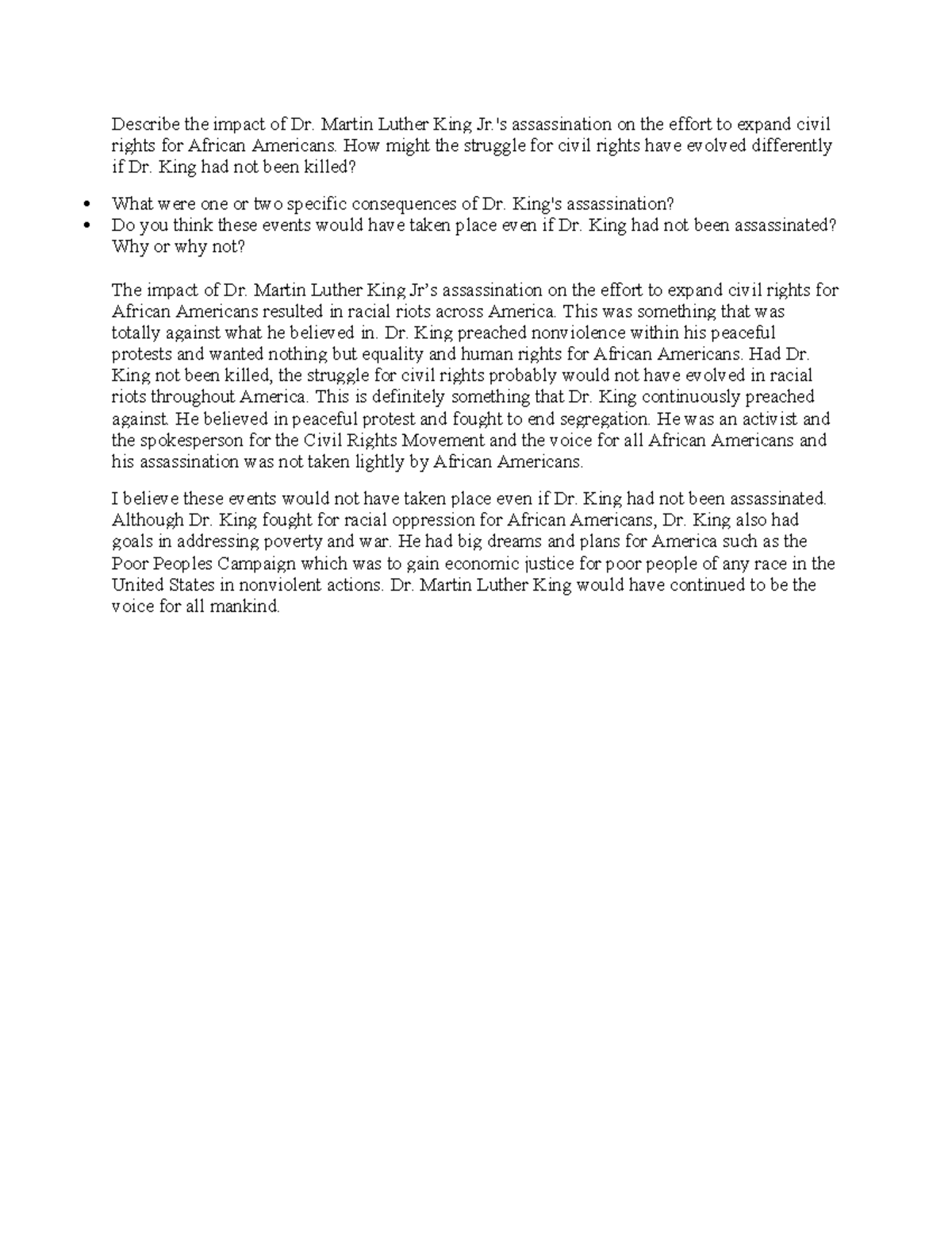 5-1 Discussion contingency of Dr. King - Copy - Describe the impact of ...