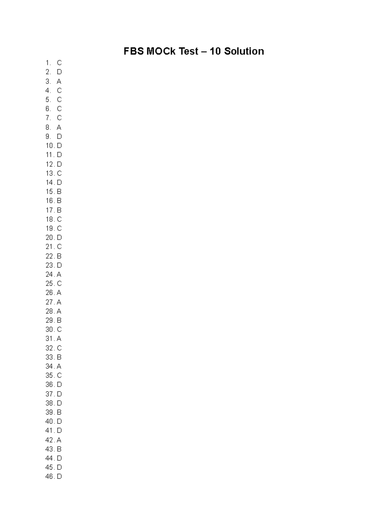 BUP FBS Mock Test 10 Solution - FBS MOCk Test – 10 Solution 1. C 2. D 3 ...