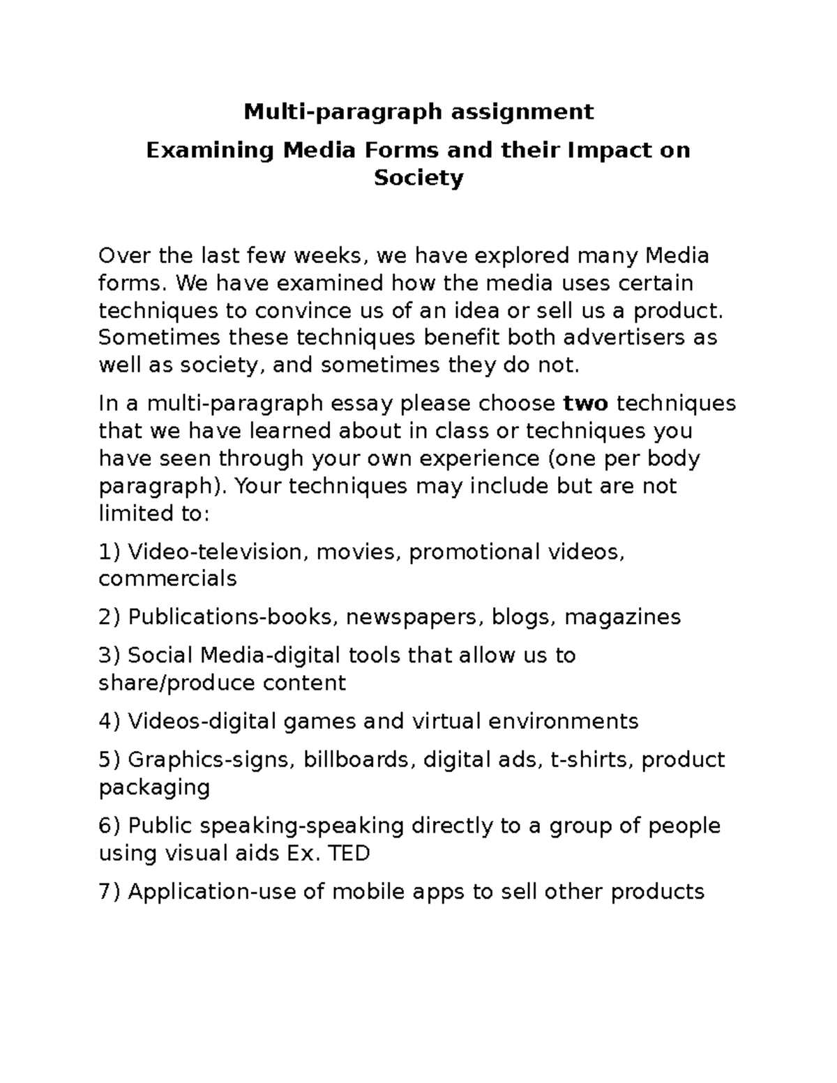 ENG 3C1-Media multi-paragraph assignment - Multi-paragraph assignment ...