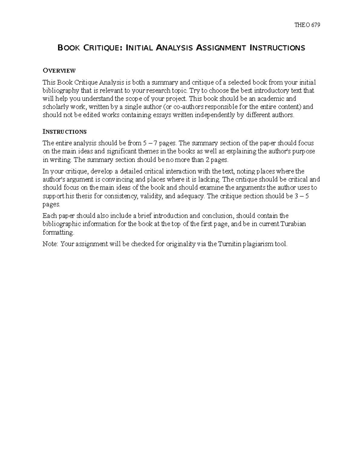 Book Critique-Initial Analysis Assignment Instructions - THEO 679 BOOK ...