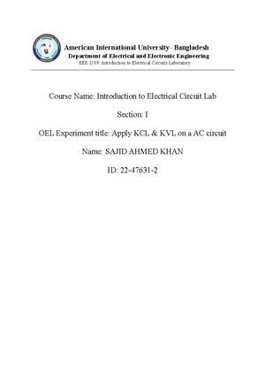 Exp8G6 - AMERICAN INTERNATIONAL UNIVERSITY–BANGLADESH (AIUB) FACULTY OF ...