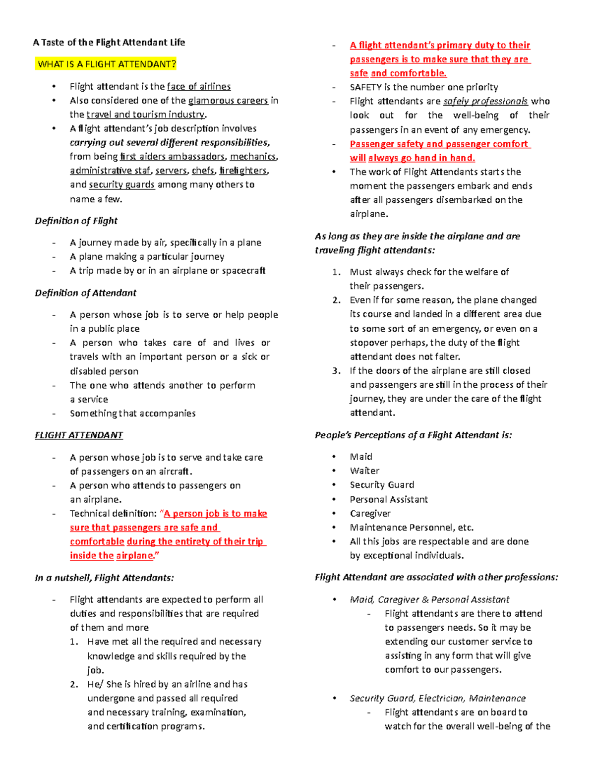 A Taste of the Flight Attendant Life Notes - A Taste of the Flight ...