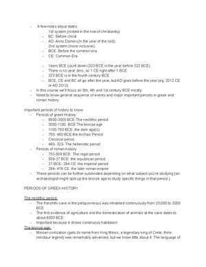 Classics Notes - Classics Notes Week 2: Greek Background/ Historical ...
