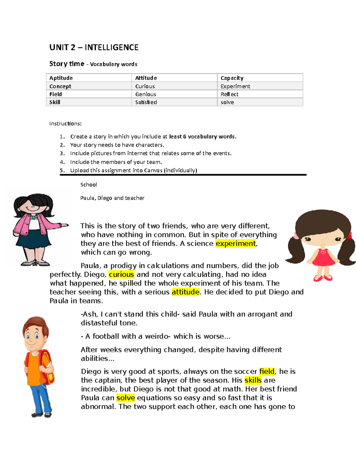 History 2 - dont past. - UNIT 2 – INTELLIGENCE Story time - Vocabulary ...