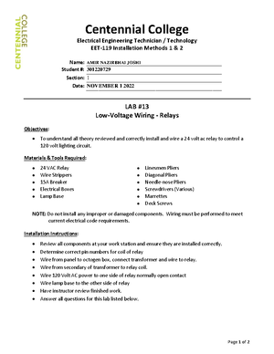 EET-216 LAB # 4 - Transformer construction and testing - Electrical ...