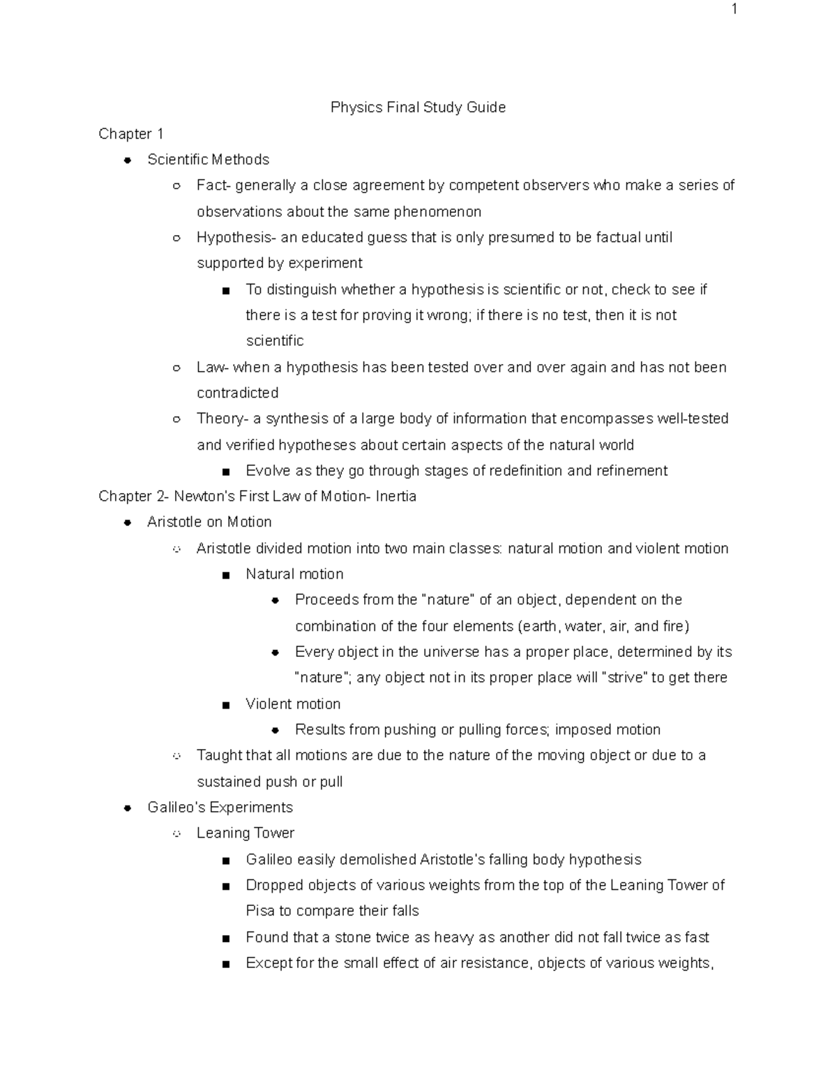 Conceptual Physics Exam 1 Study Guide - Physics Final Study Guide ...