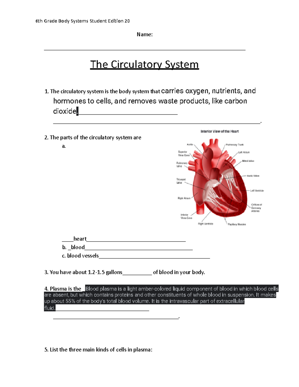 Austin Pinkney - 6th Body Systems packet (5).doc - 6th Grade Body ...