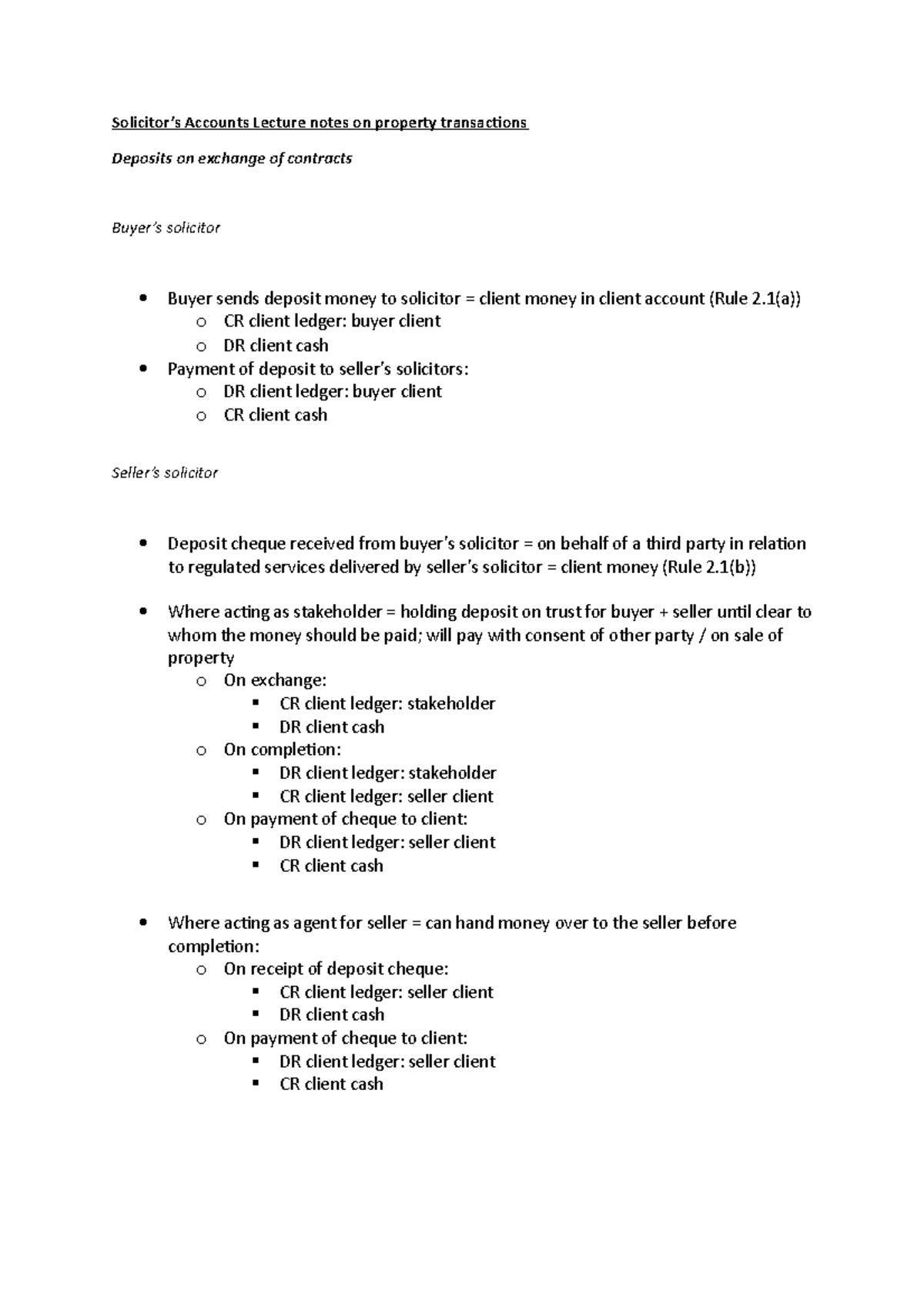 Solicitor’s Accounts Lecture notes on property transactions - DR client ...
